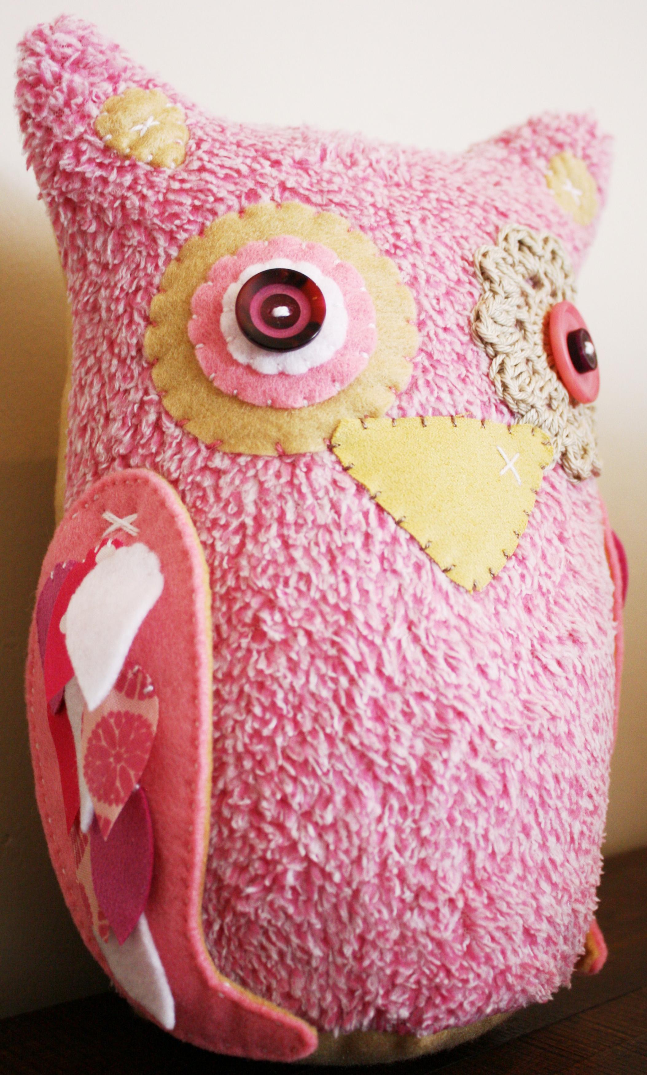Boobeloobie Large Orli The Owl In Pink, Cream And White Accents With ...